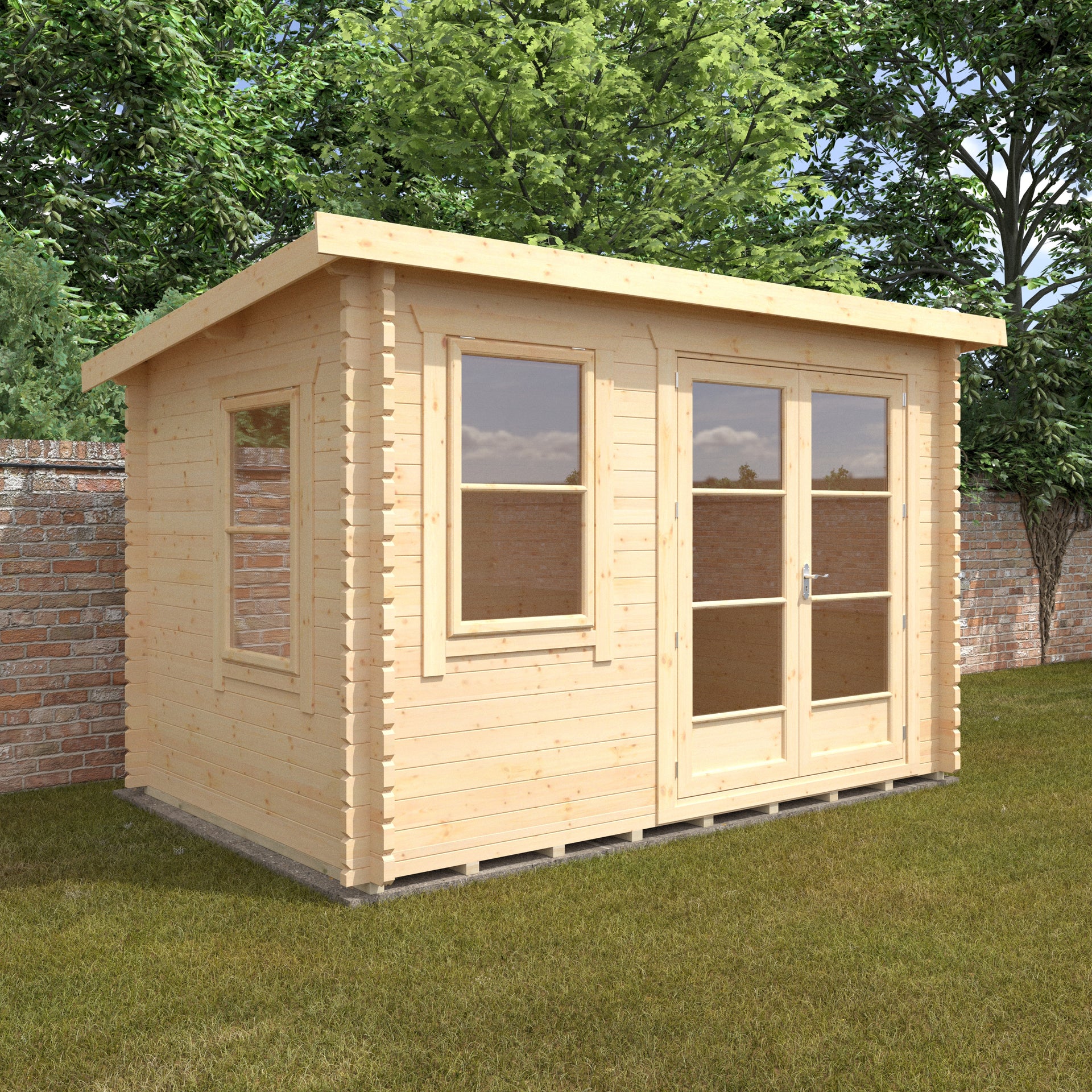 The Belton Log Cabin – 44mm Timber with European Glazed Double Doors ...